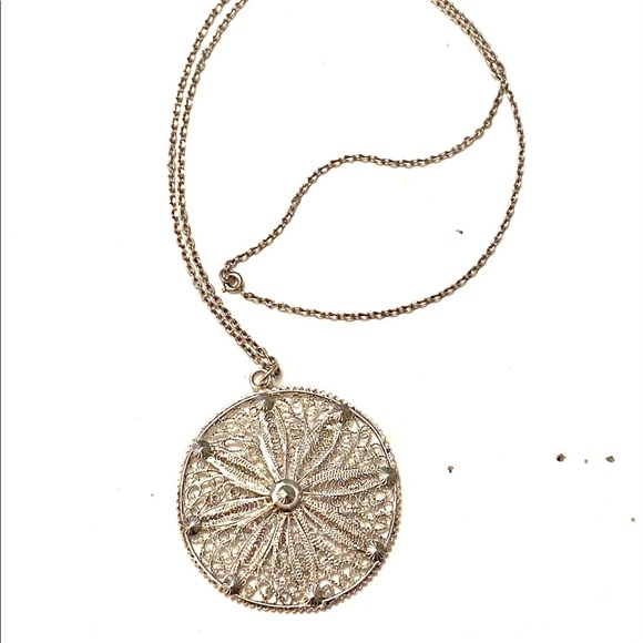 Vintage | Jewelry | Antique Filigree Medallion Necklace 80 Silver ...
